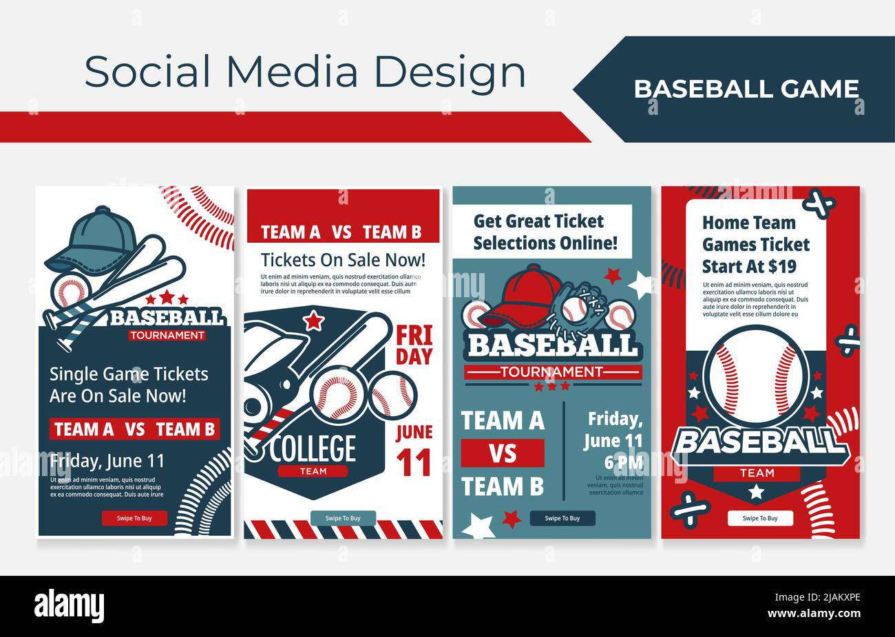 Baseball game advertising at social media stories Stock Vector Image ...