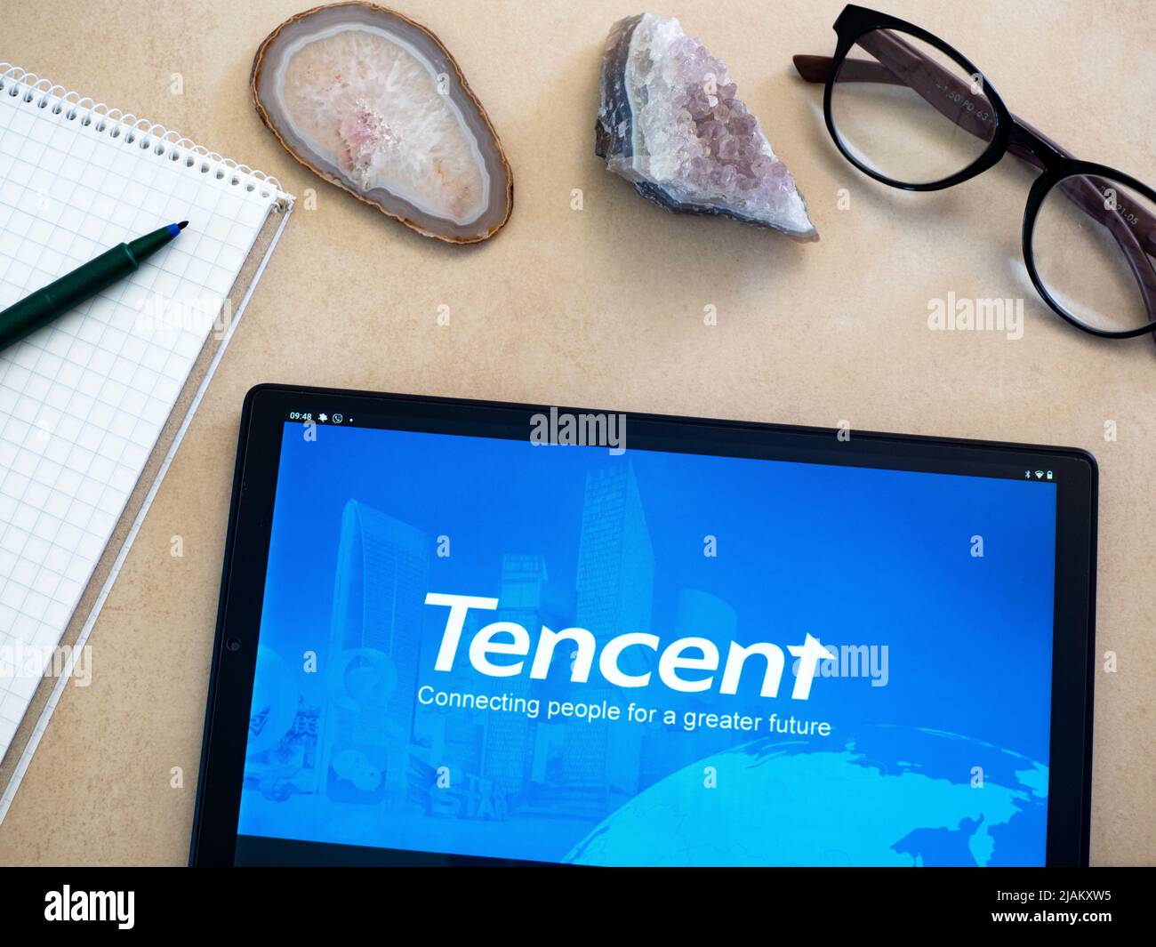 In this photo illustration Tencent Holdings Ltd. logo seen displayed on ...
