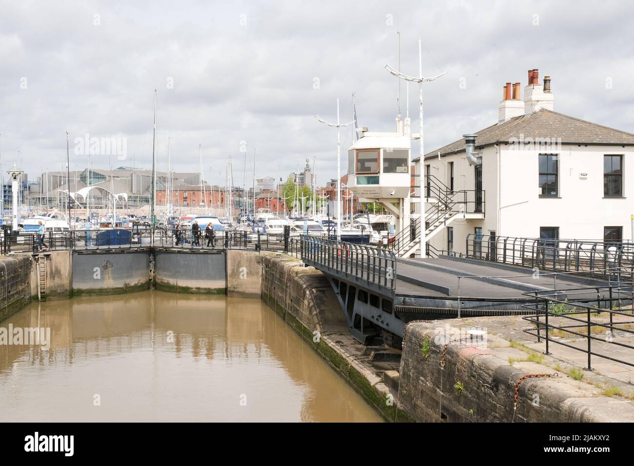 Hull, East Yorkshire, UK. May 21, 2022 Looking over the marina with ...