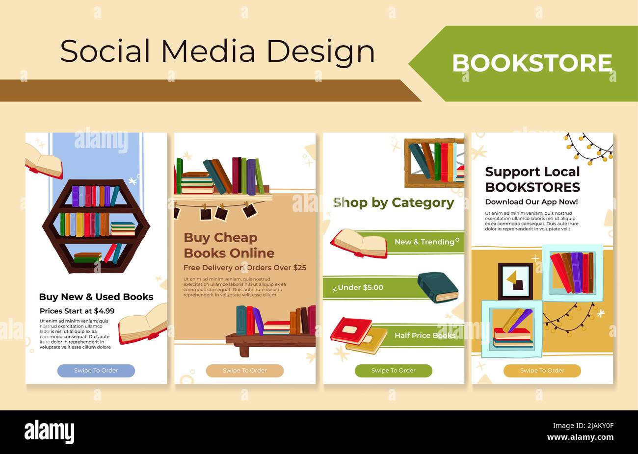 Bookstore offer at social media stories set Stock Vector Image & Art ...