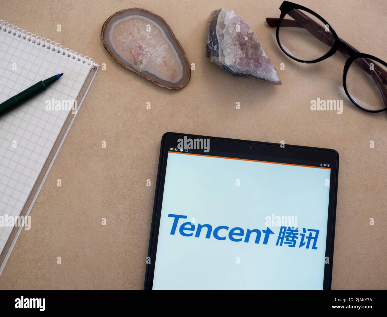 In this photo illustration Tencent Holdings Ltd. logo seen displayed on ...
