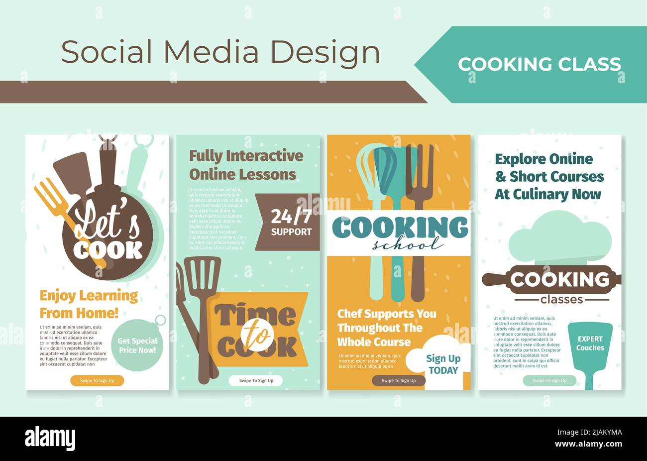 Cooking class promotion at social media stories set Stock Vector Image ...