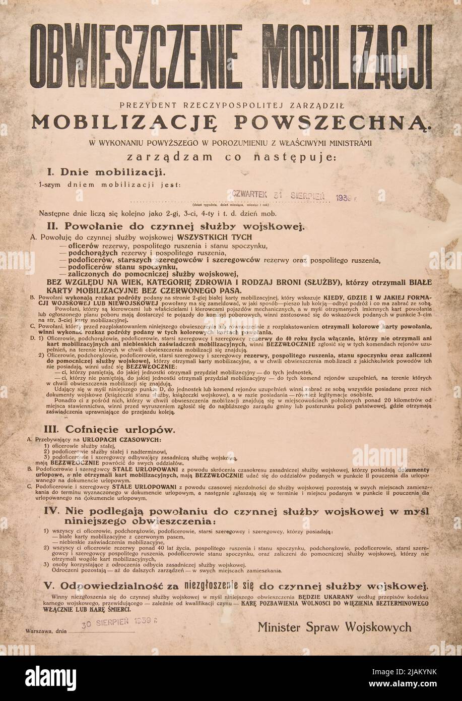 Mobilization poster from 1939 Stock Photo - Alamy