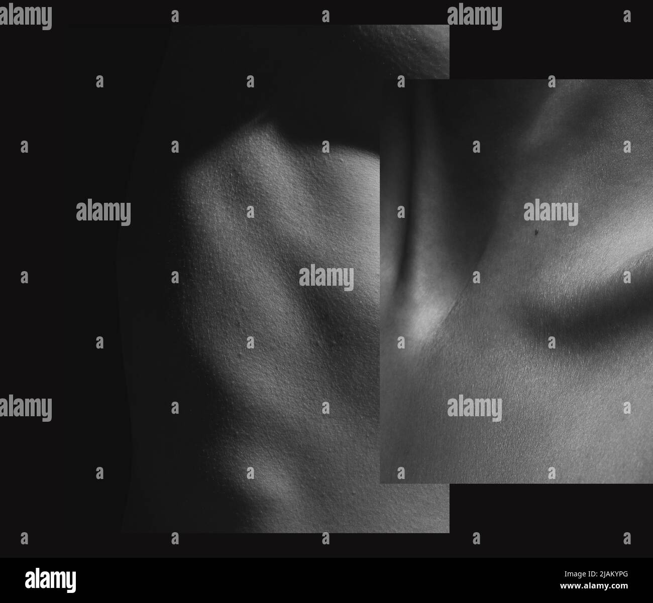 Preset with closeup images of part of female body. Detailed texture of ...