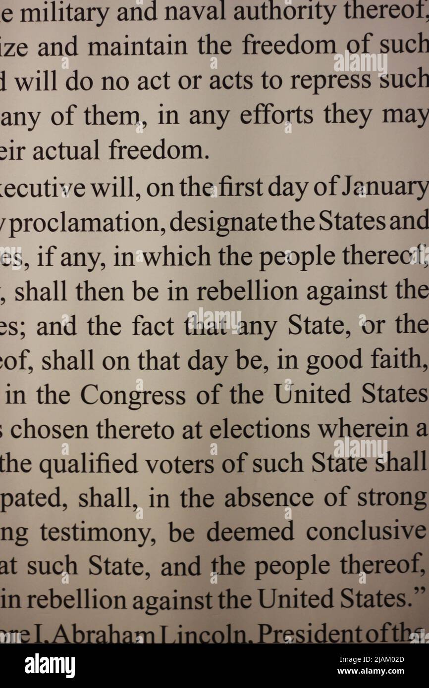 A closeup the Emancipation Proclamation of the United States of America ...