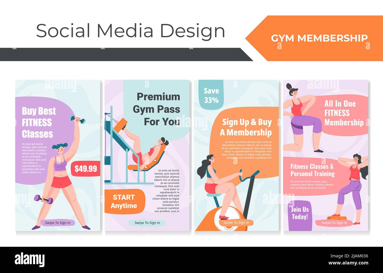 Gym membership advertising at network banner set Stock Vector Image ...