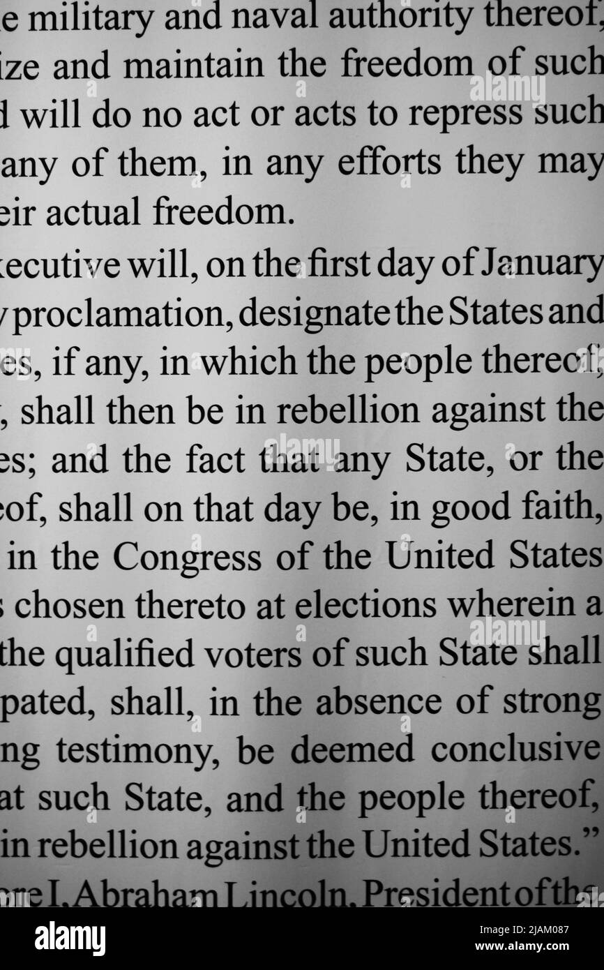 A closeup the Emancipation Proclamation of the United States of America ...