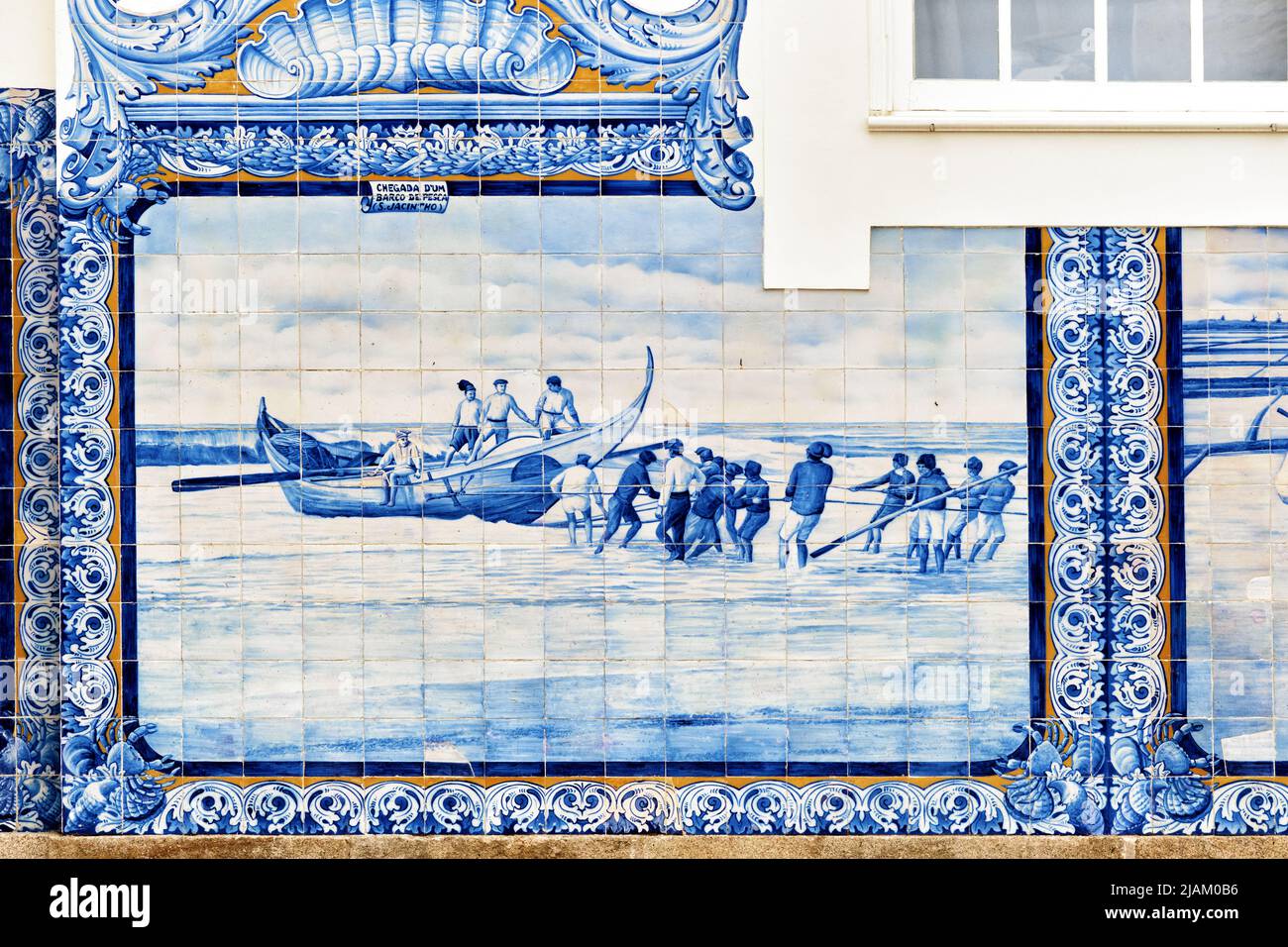 typical blue azulejos tiles on the facade of the old railways station ...