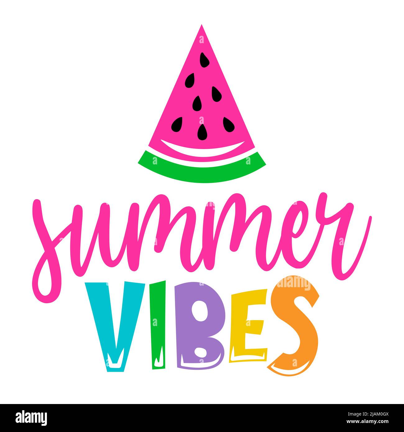 Summer Vibes - Hand drawn watermelon illustration with summer word ...