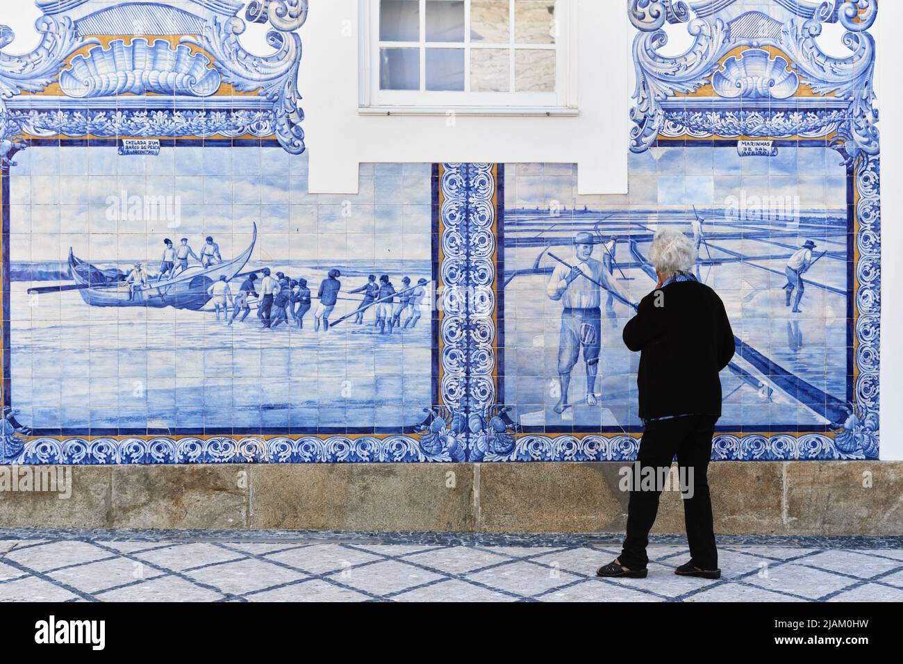 typical blue azulejos tiles on the facade of the old railways station ...