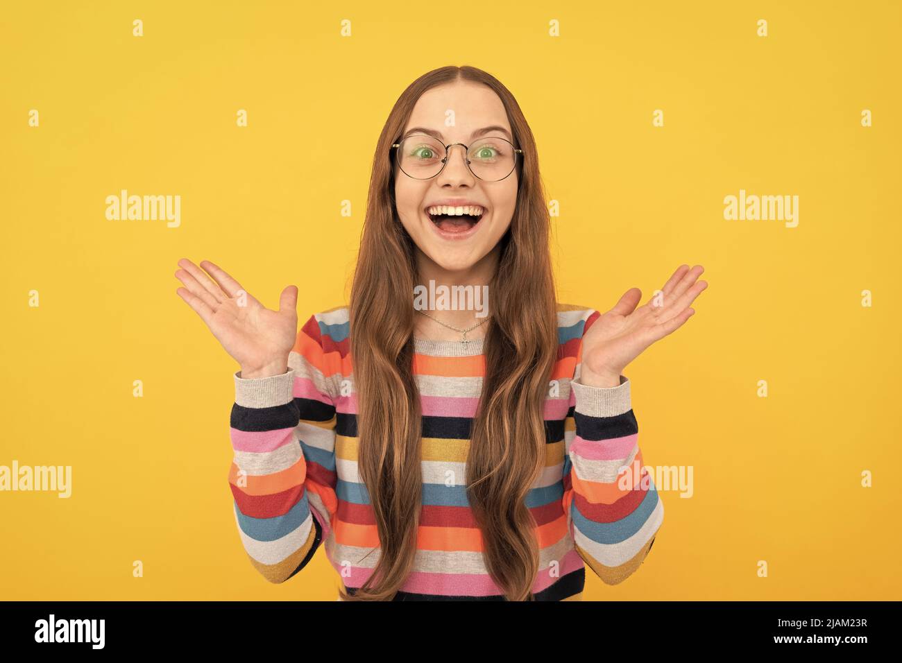 surprised schoolgirl nerd teen girl in eyeglasses for vision, surprise ...