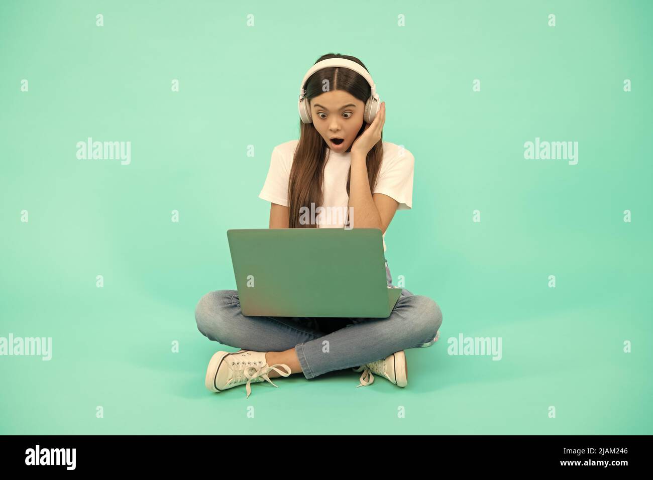 surprised kid chat on computer. buy online. back to school. teen ...