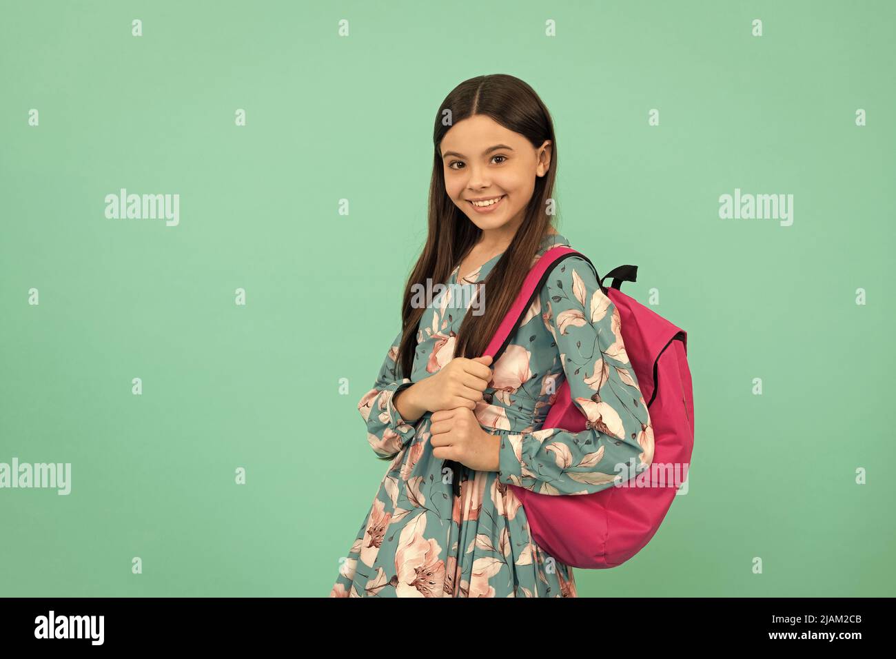 cheerful kid carry backpack going to school, education Stock Photo - Alamy