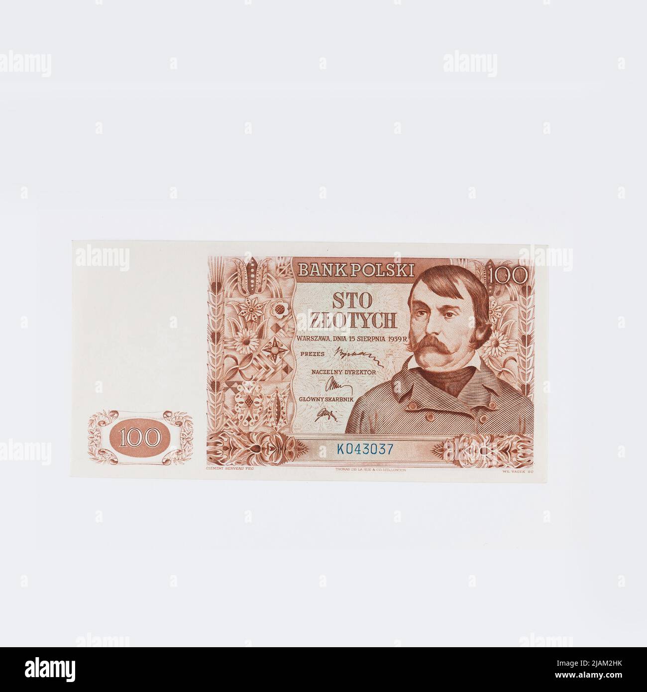 Banknote for PLN 100, Bank of Poland in exile (1939–1945), 15.08.1939 ...