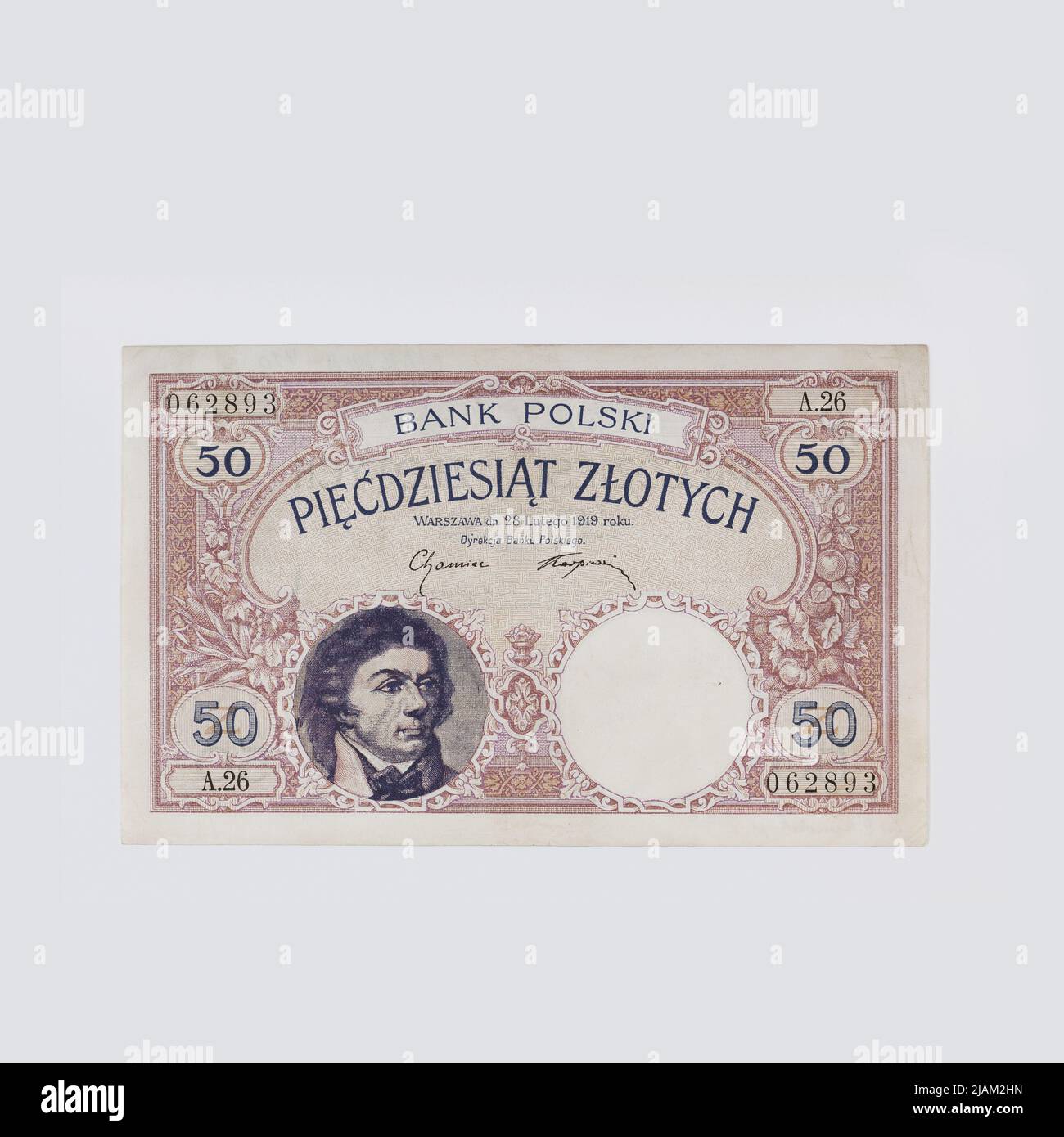 Banknote for PLN 50, Polish Republic (1918–1939), Bank Polski, 28.02. ...