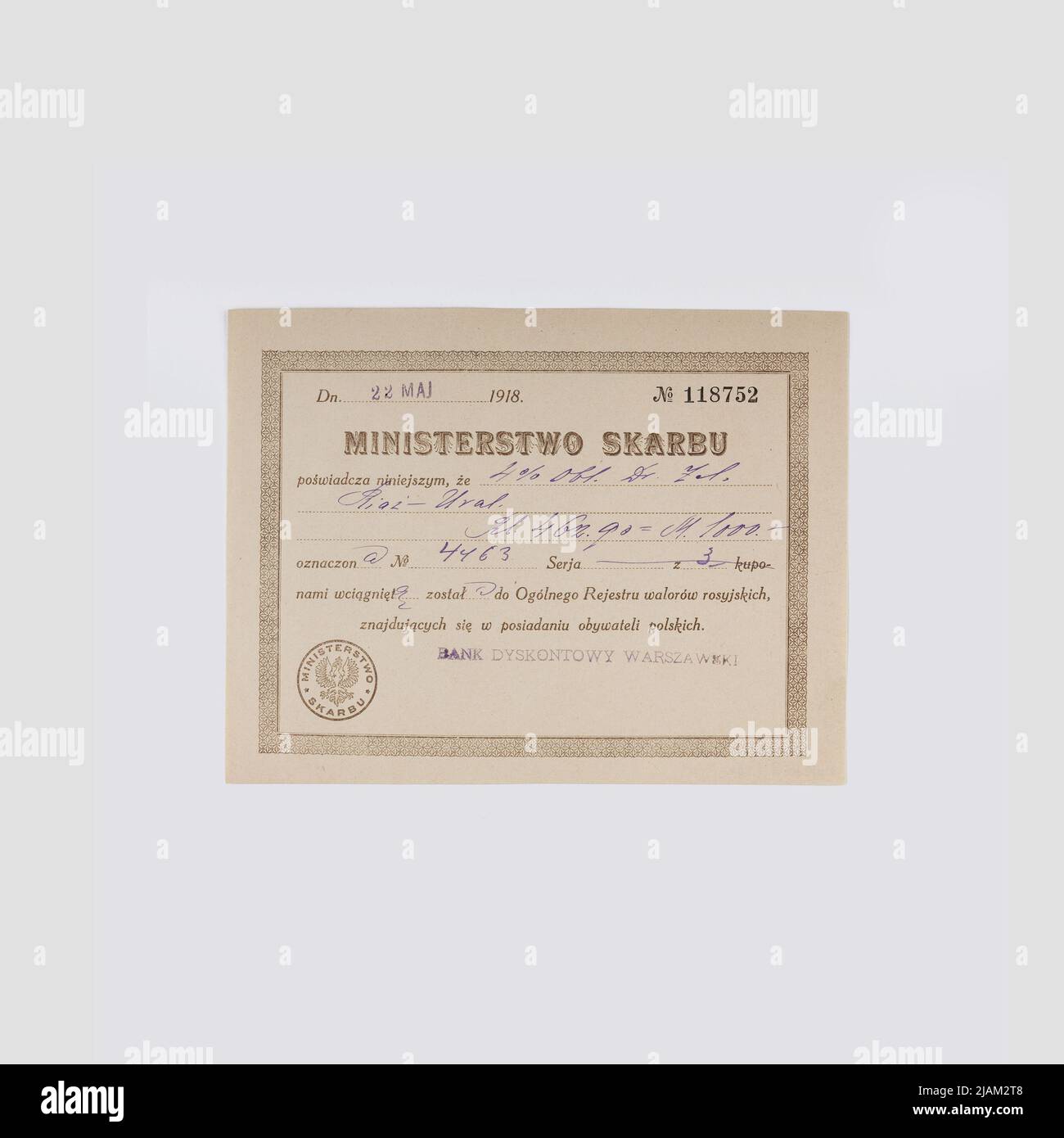 Treasury certificate hi-res stock photography and images - Alamy