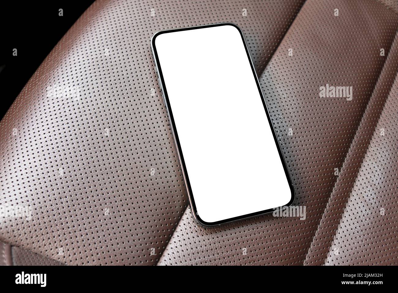 Smartphone in a car use for navigate or GPS. Driving a car with ...