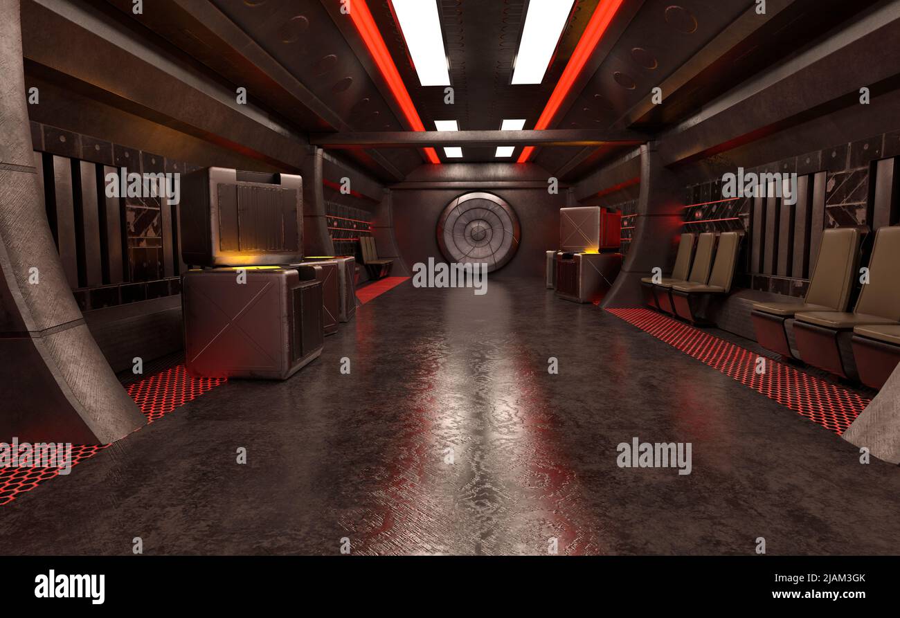 3D rendering of a science fiction space cockpit interior Stock Photo ...