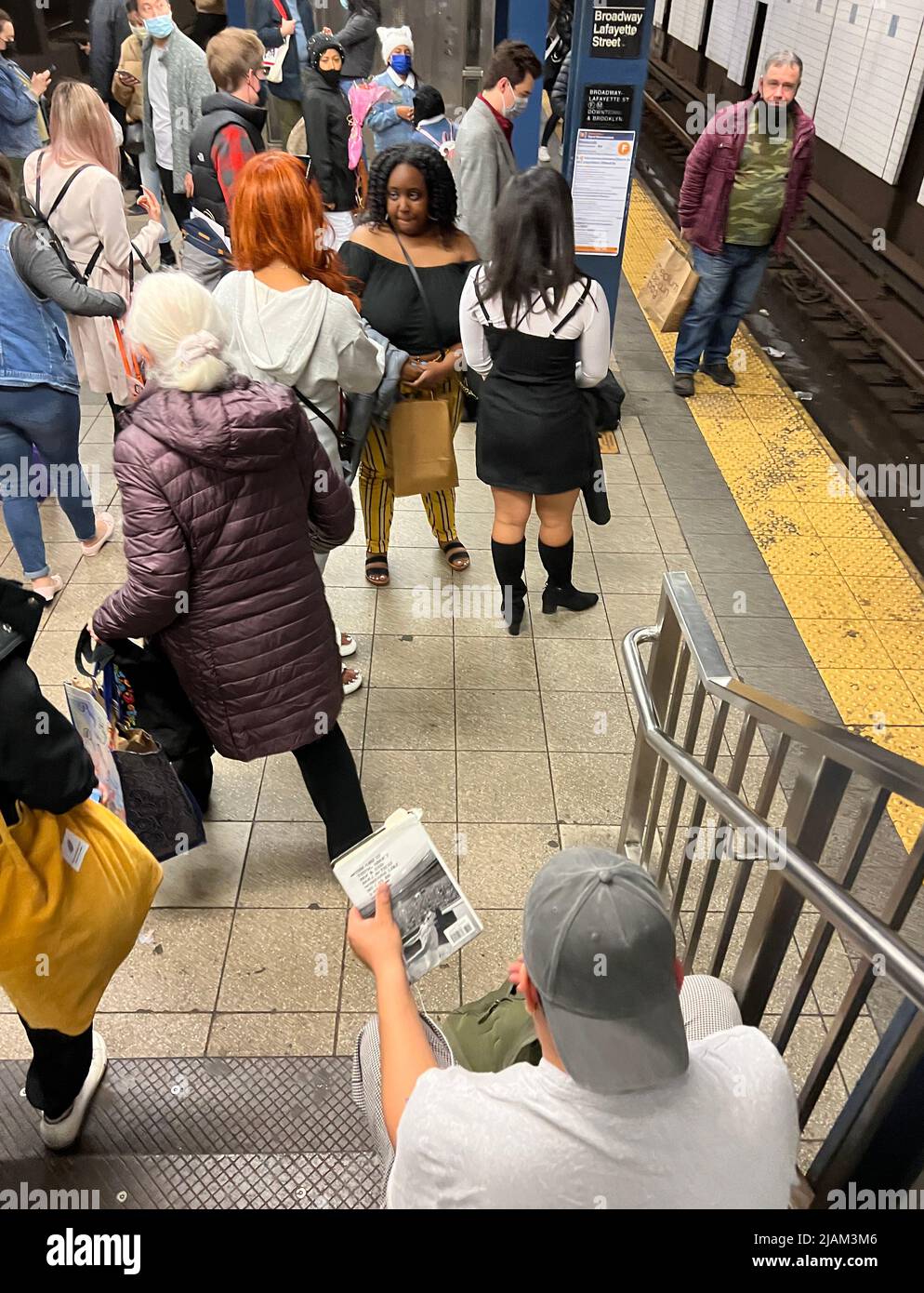 Looking down the stairway at the Broadway Lafayette Street subway ...
