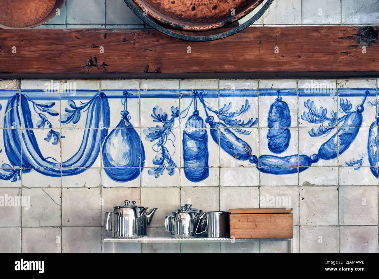 Azulejos panels in the kitchen of the Azulejos Museum in Lisbon ...