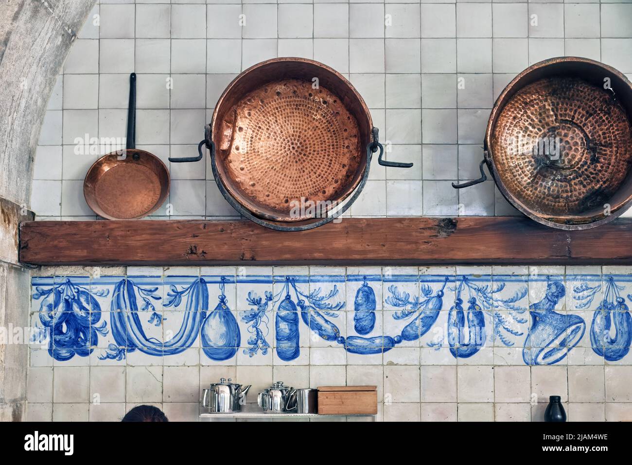 Azulejos panels in the kitchen of the Azulejos Museum in Lisbon ...