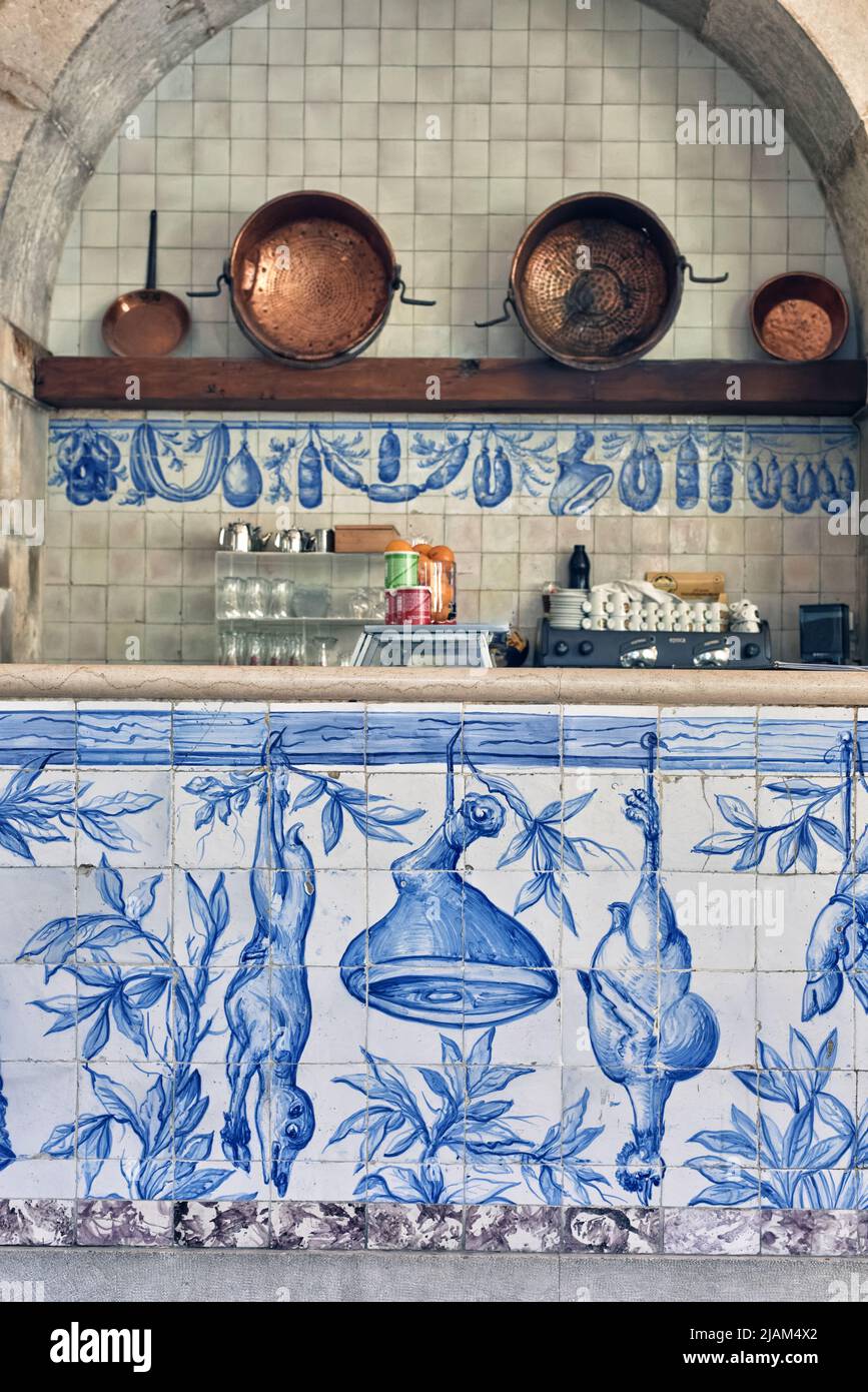 Azulejos panels in the kitchen of the Azulejos Museum in Lisbon ...
