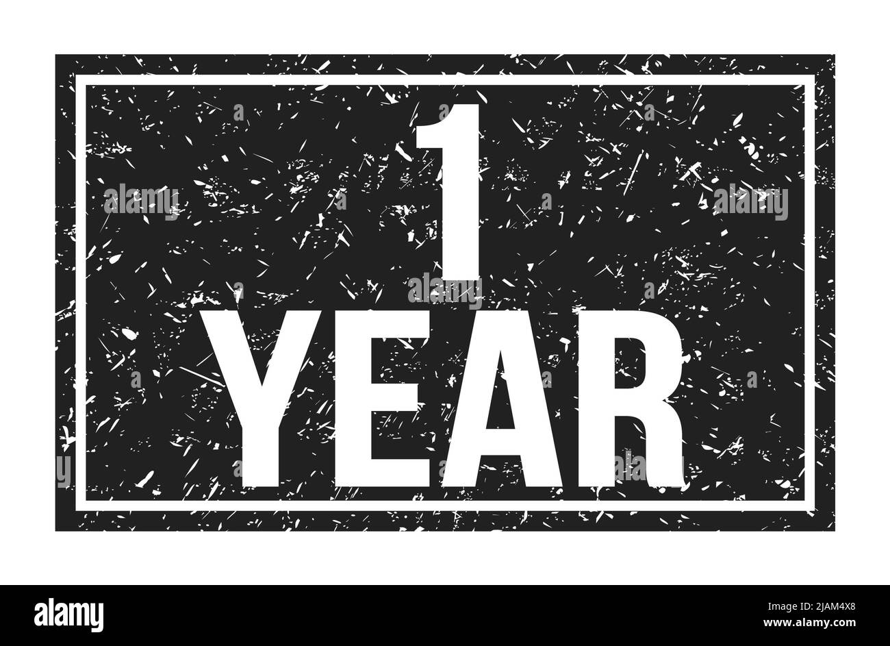 1 YEAR, words written on black rectangle stamp sign Stock Photo - Alamy