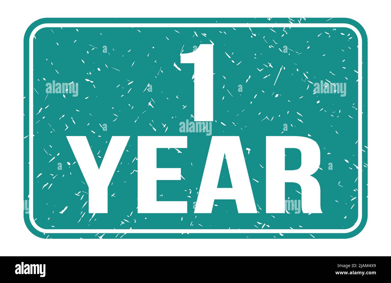 1 YEAR, words written on blue rectangle stamp sign Stock Photo - Alamy