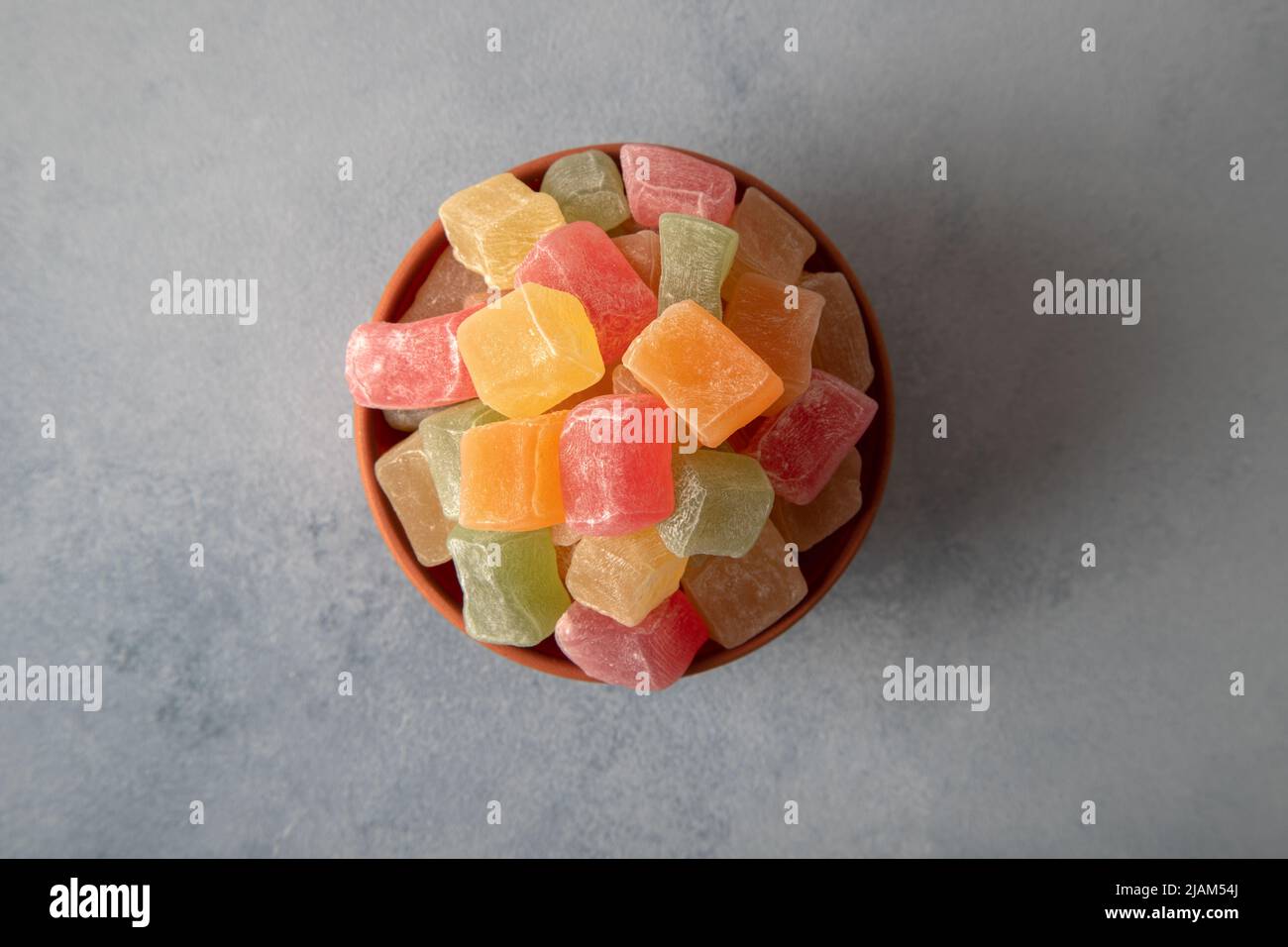 Traditional Turkish delight in bowls. Colorful Turkish delight on ...