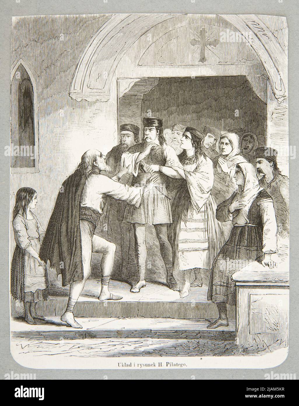 The genre scene according to the drawing of Henryk Pillati. Krzyż ...