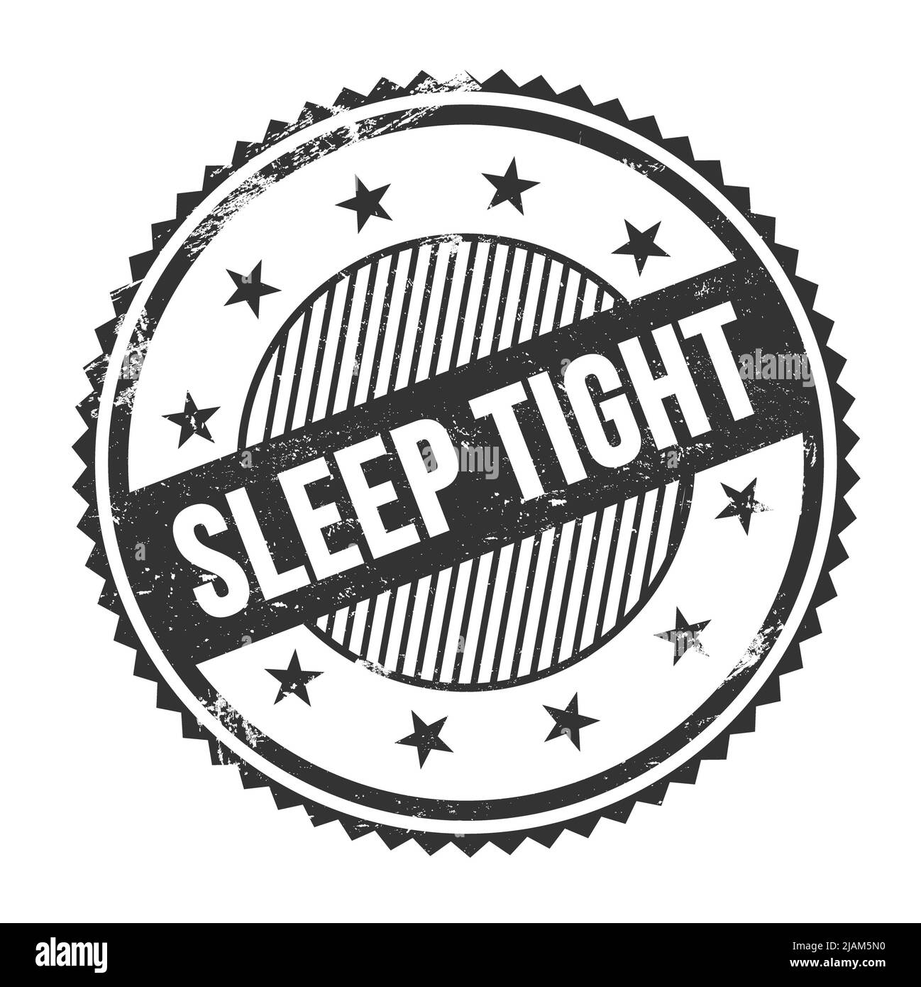 SLEEP TIGHT text written on black grungy zig zag borders round stamp ...
