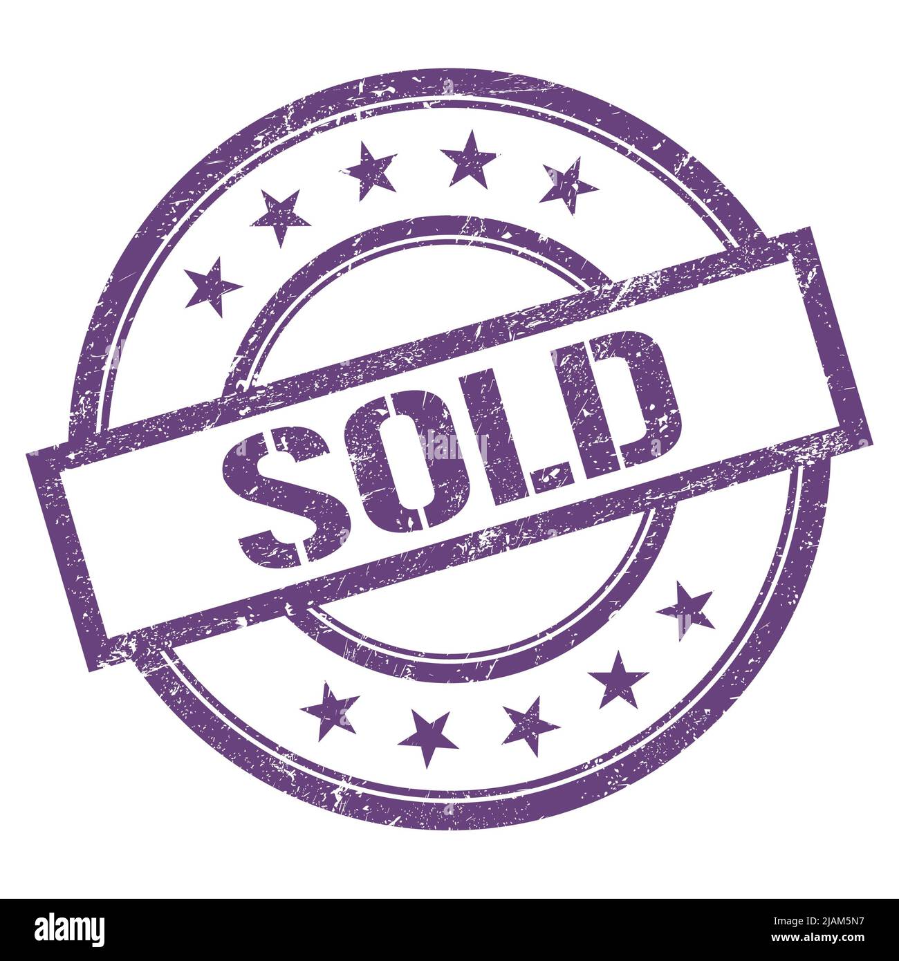 SOLD text written on purple violet round vintage rubber stamp Stock ...