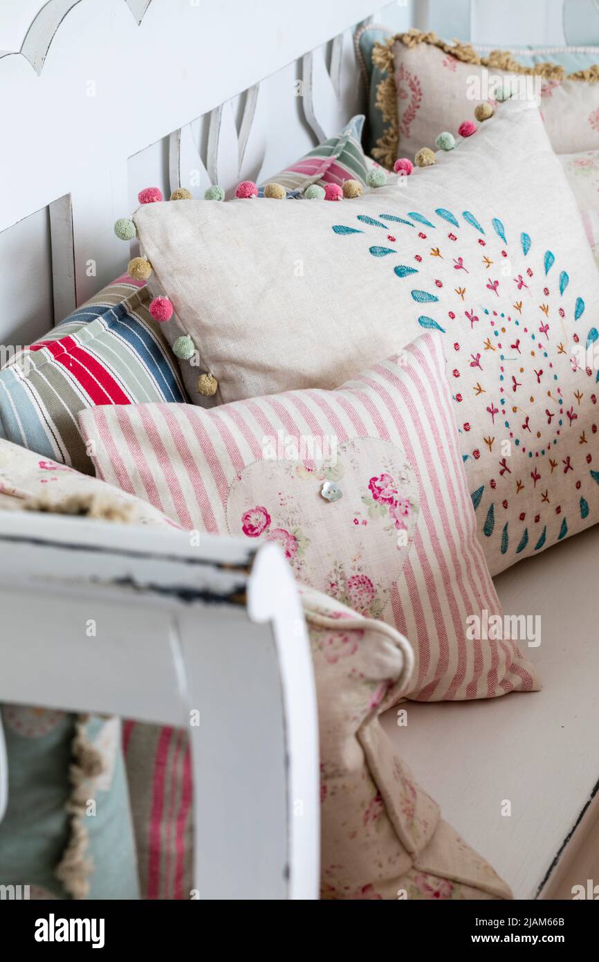 Patterned fabric cushions hi-res stock photography and images - Alamy