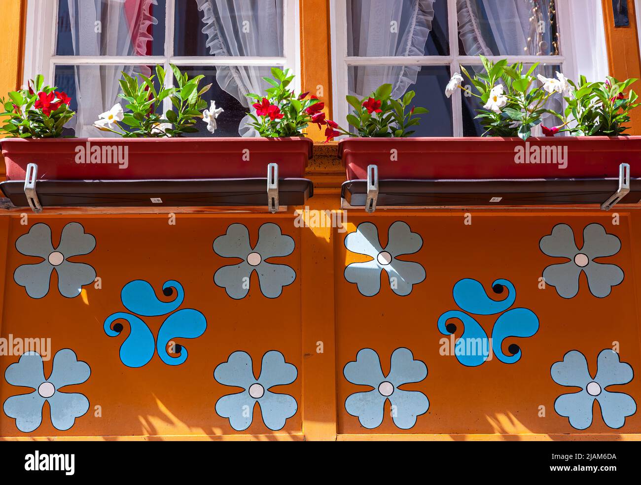 The window of a traditional antique historic house in Appenzell with ...