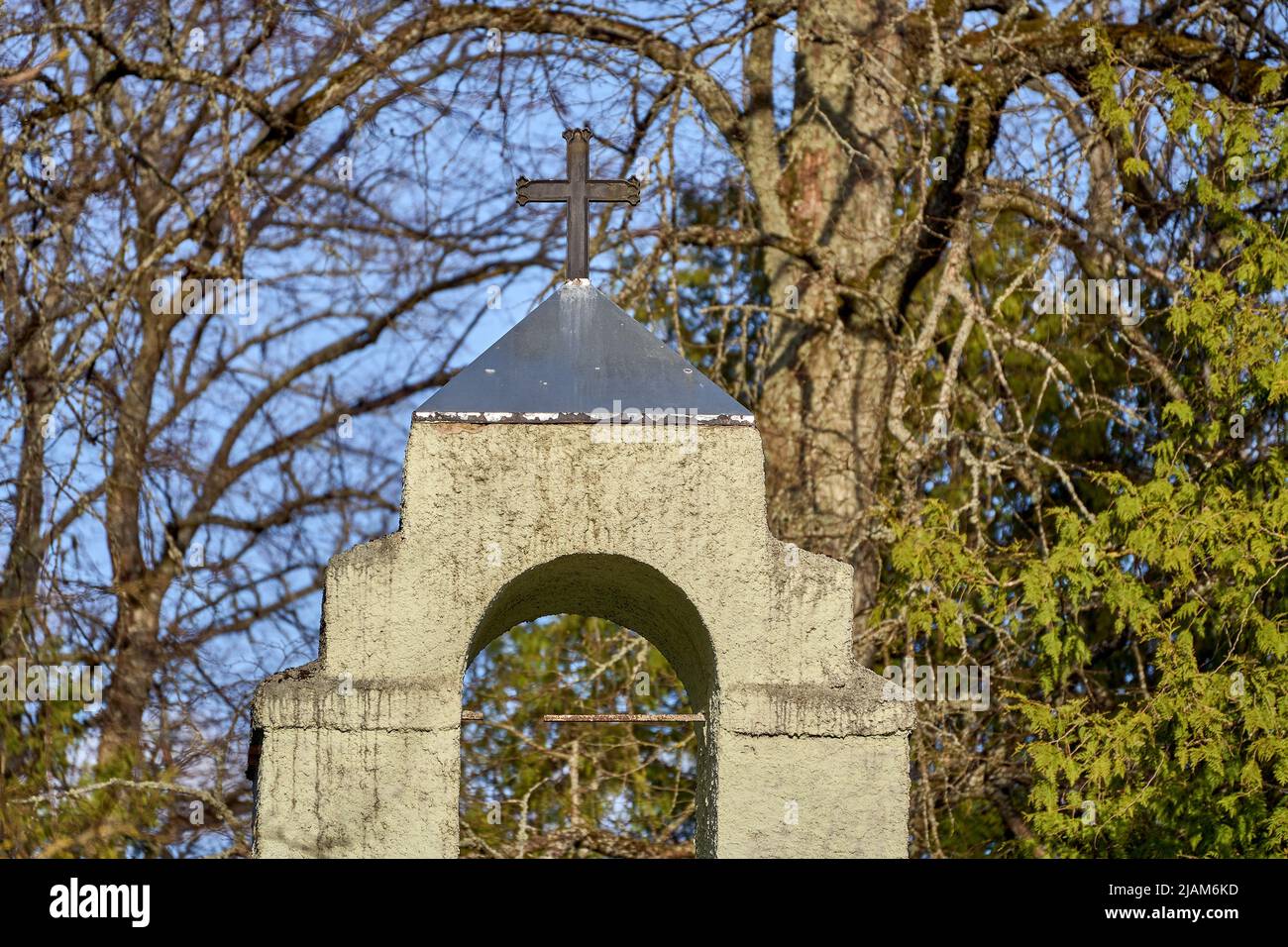 Old historical bell tower in Hercogu kapi cemetery in Latvia Stock ...