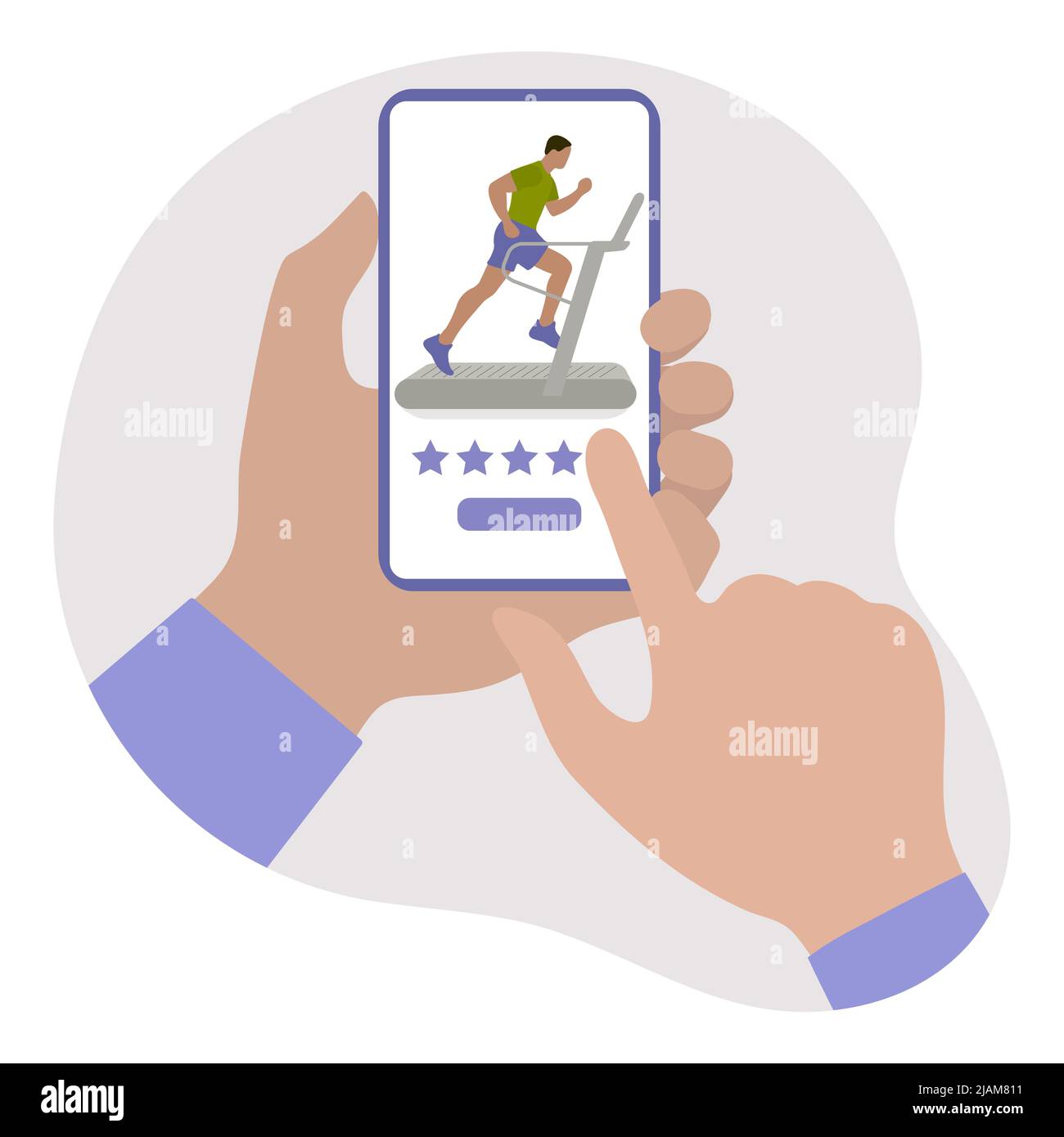 Vector illustration Hand holds the cell phone. Rating a sports ...