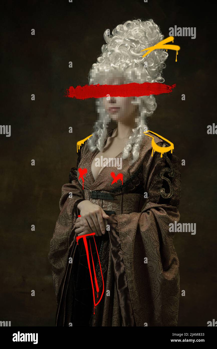Creative artwork. Woman in image of medieval viscountess with red ...