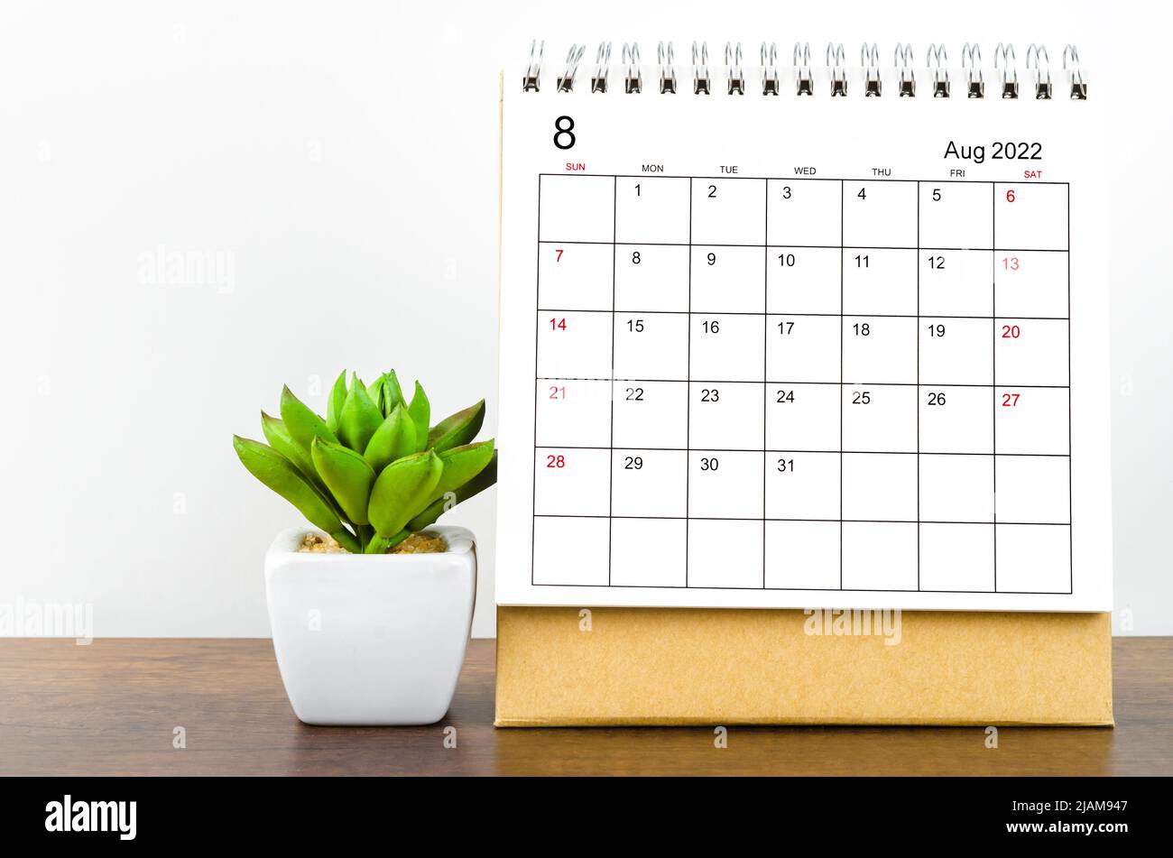 The August 2022 desk calendar with plant on wooden table Stock Photo ...