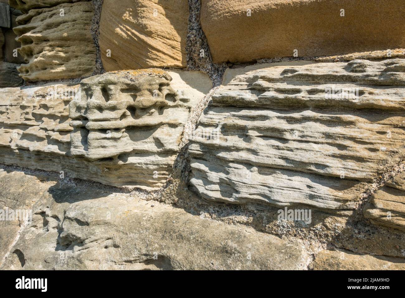 Detail showing erosion of the stonework in the ruins of Whitby Abbey ...