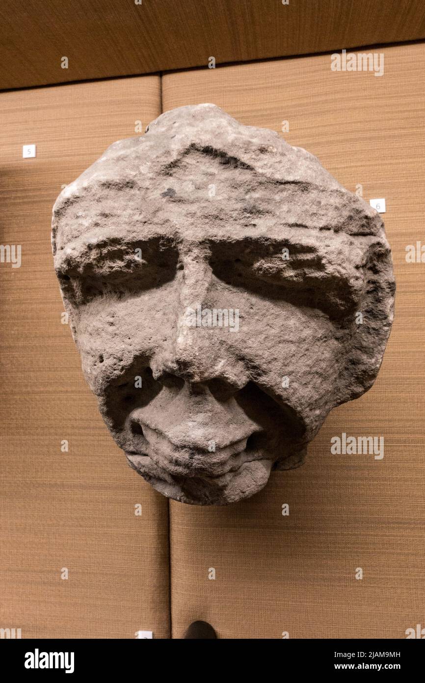 Face stone from the 13th century Whitby Abbey on display in Cholmley ...