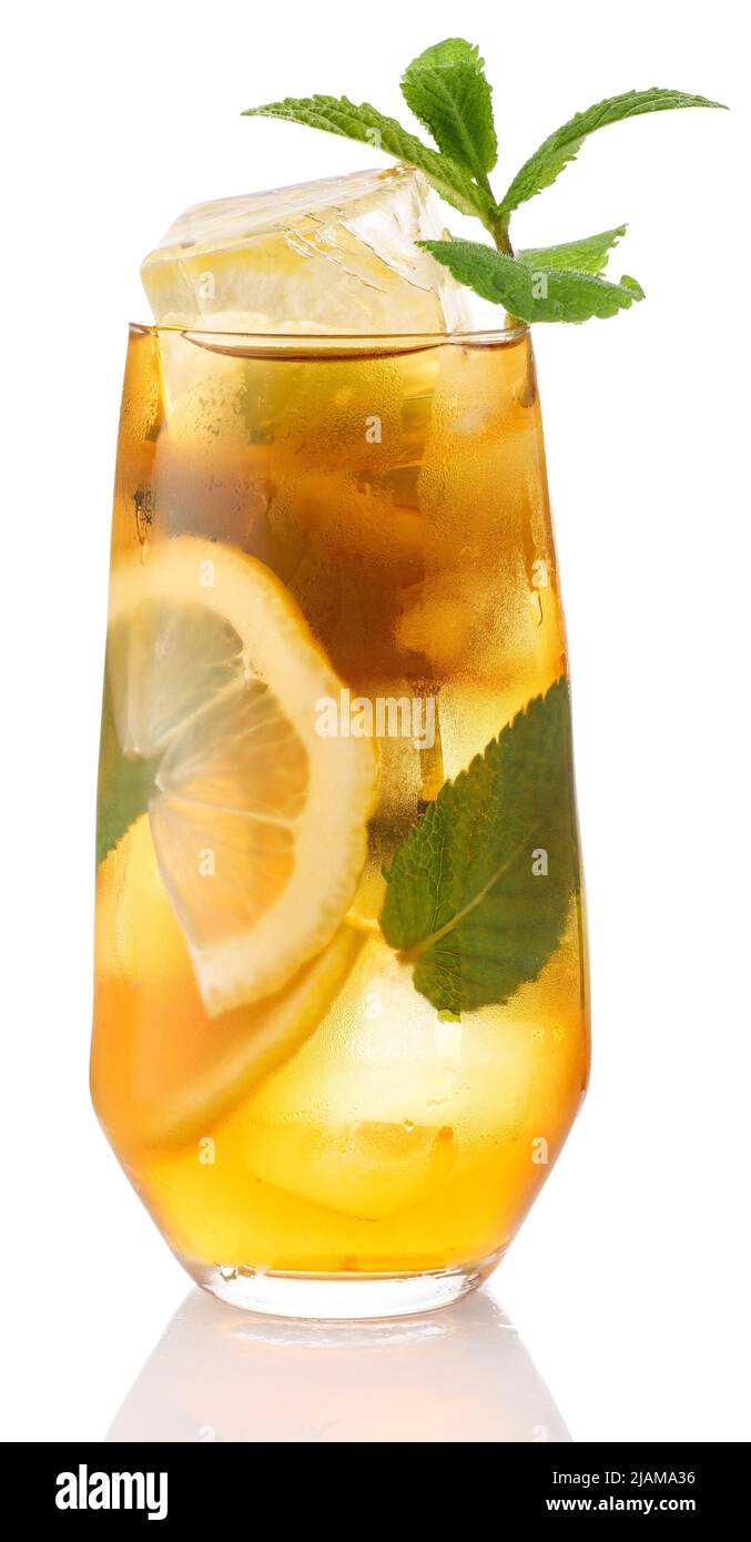 Glass of tasty cold iced tea on white background Stock Photo - Alamy