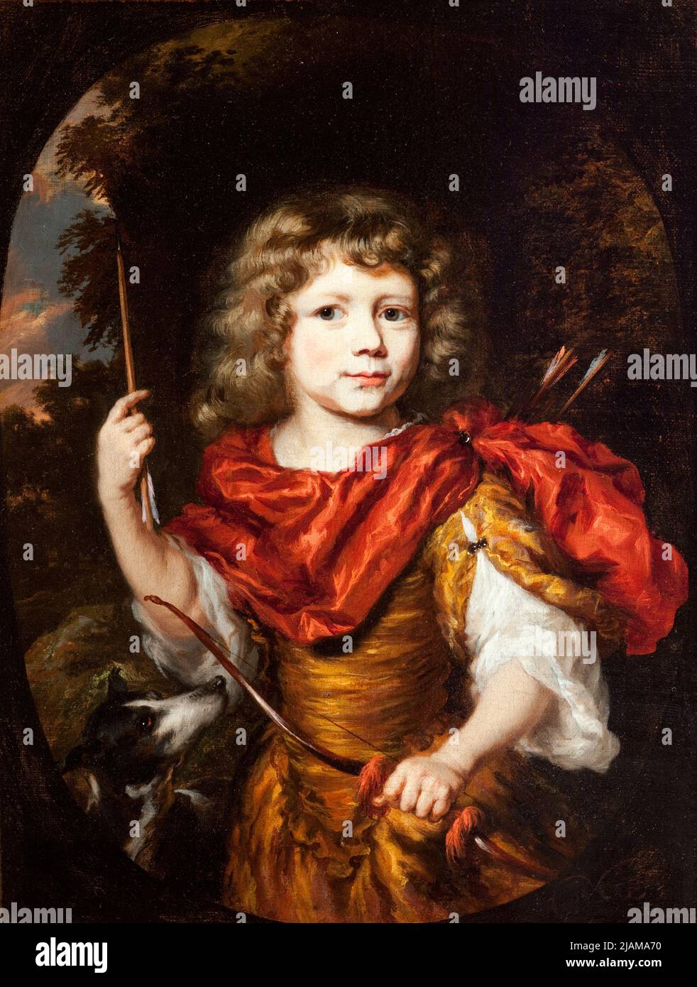 Portrait of a Boy with a Bow and a Dog (Amor) Maes, Nicolaes (1634 1693 Stock Photo - Alamy