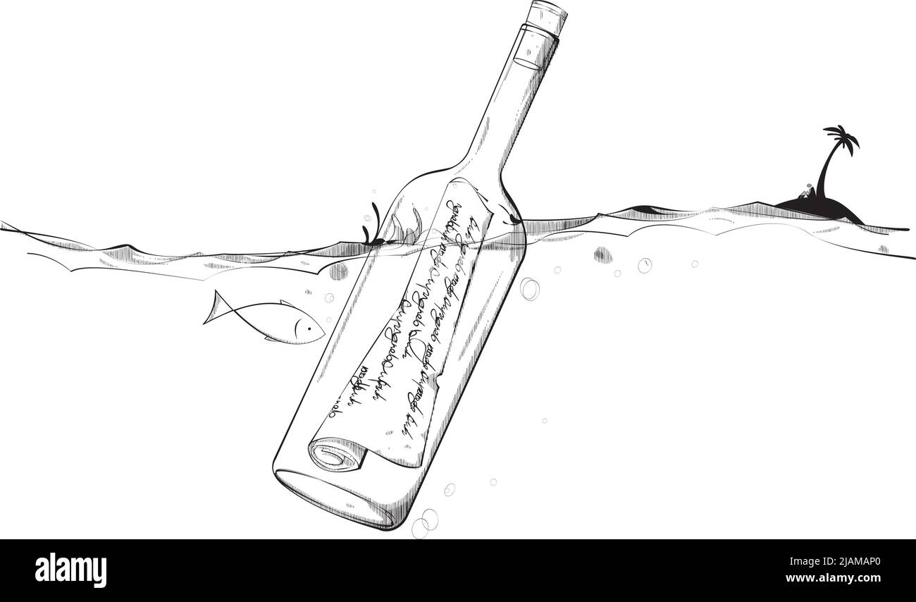 Fish reads paper message in floating bottle Stock Vector Image & Art ...