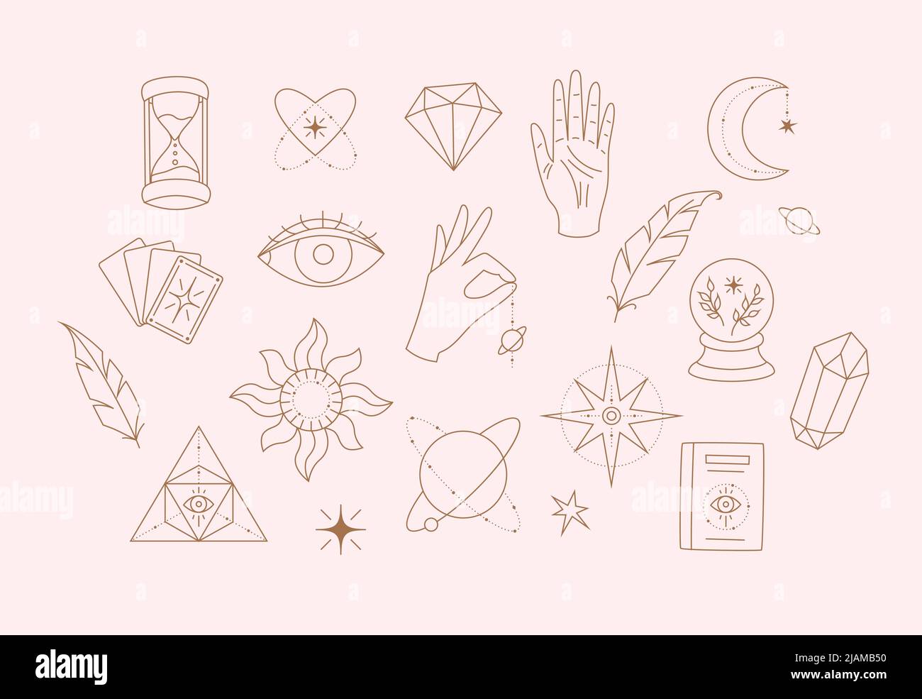Esoteric elements collection. Magic icons minimalistic symbols, planets ...