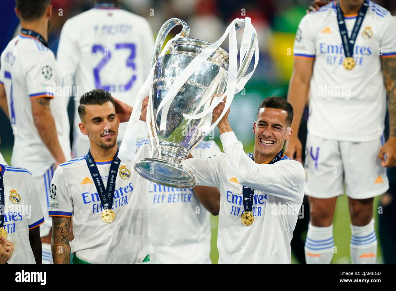 Lucas Vazquez of Real Madrid with the trophy during the UEFA Champions ...