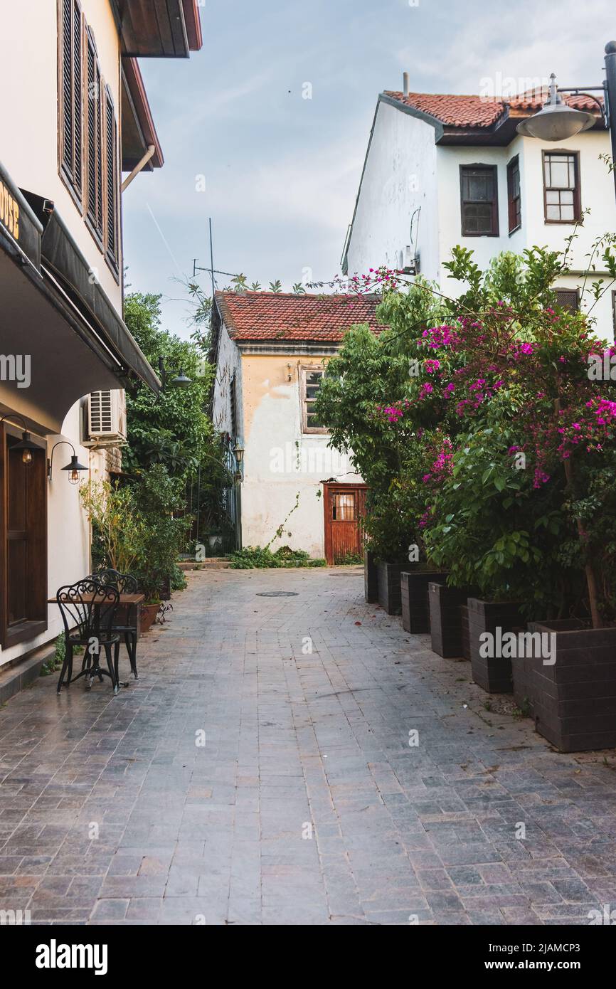 Ottoman houses on the main pedestrian street in Antalya Old Town ...