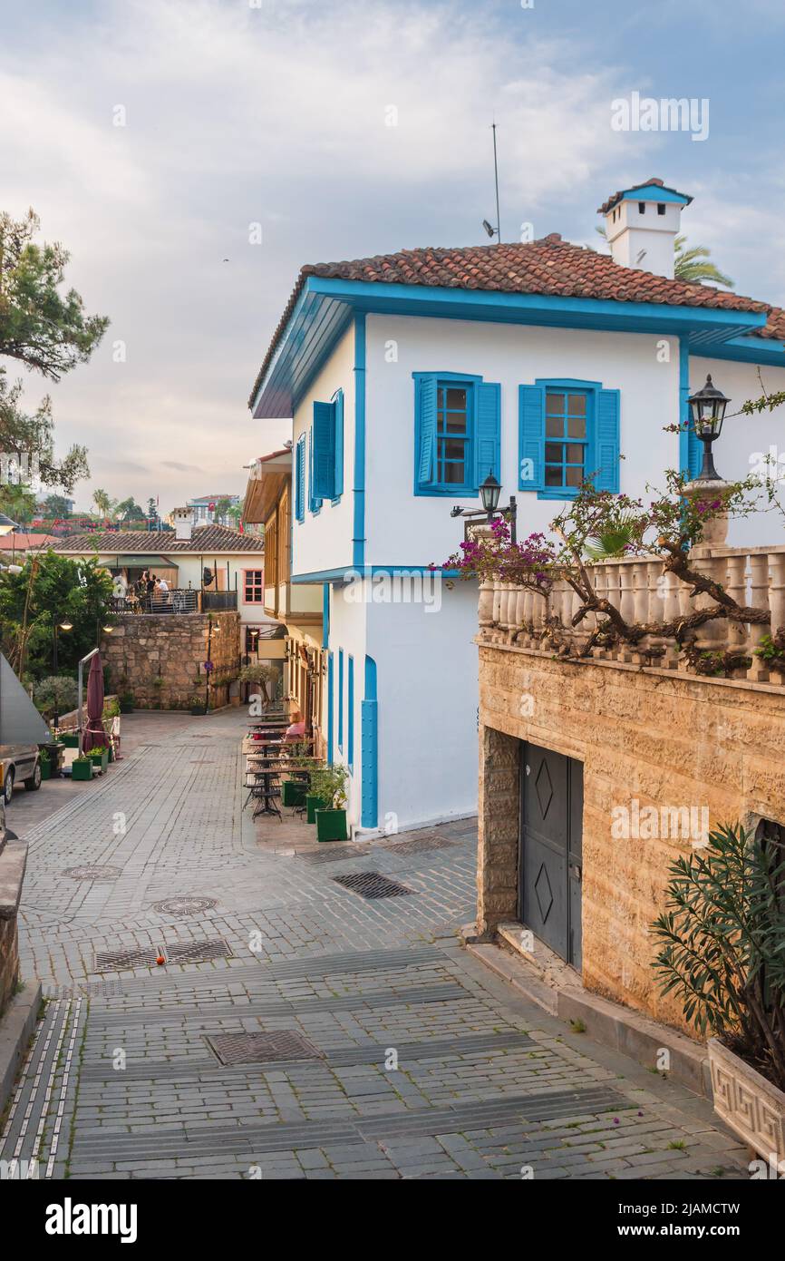 Ottoman houses on the main pedestrian street in Antalya Old Town ...