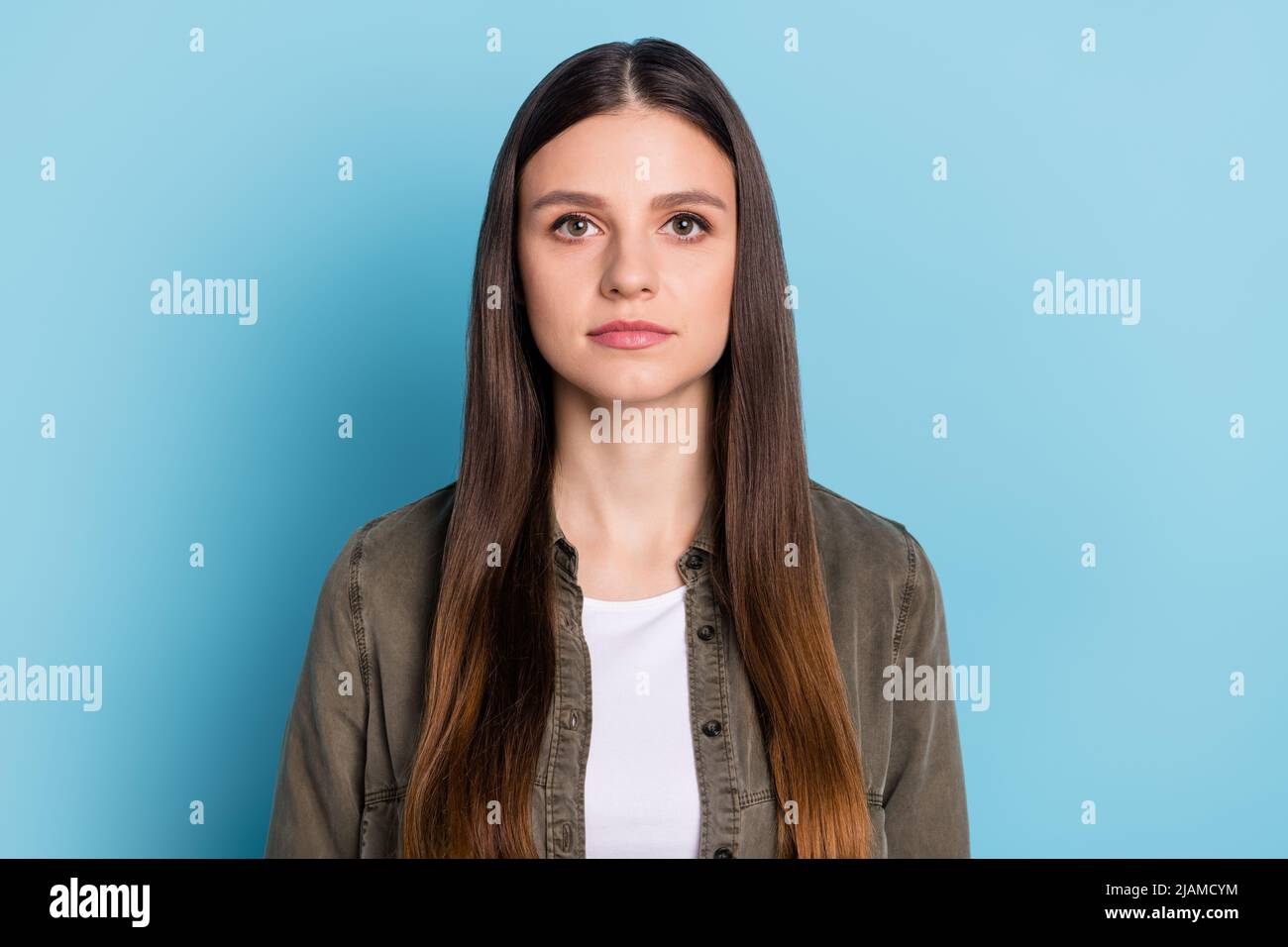 Portrait of successful lady executive chief look in camera isolated ...