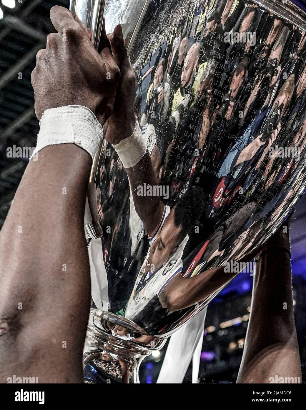 Rodrygo Goes reflection in the trophy during the UEFA Champions League ...