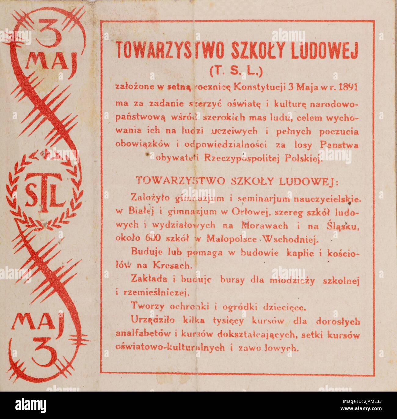 Paper with an overprint of the Society of the People’s School ...
